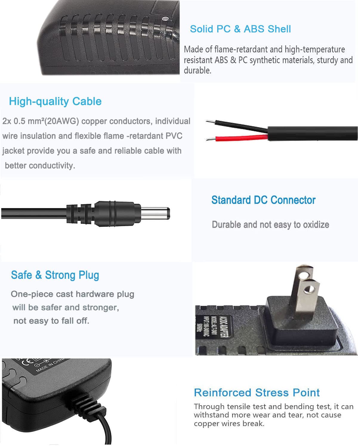 12 Volt 2A Power Supply DC 12v Power Cord 100-240V AC to DC 12V 2Amp 1A Power Supply Adapter 12V AC/DC Adapter Transformer 5.5mm x 2.5mm dc Plug for DC 12V LED Strip Security CCTV Camera
