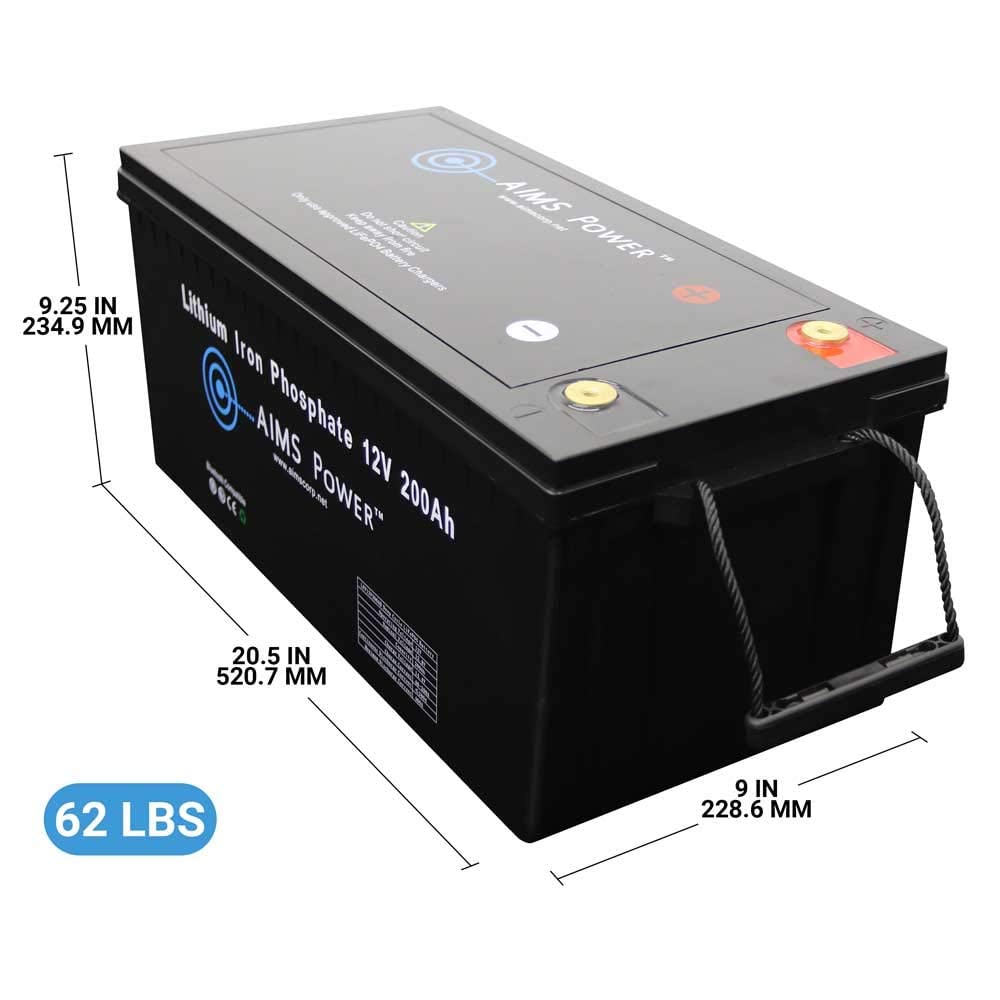 AIMS POWER Lithium Battery 12V 200Ah LiFePO4 with Bluetooth Monitoring 4000+ Cycles Ideal for Home, RV, and Off Grid Application