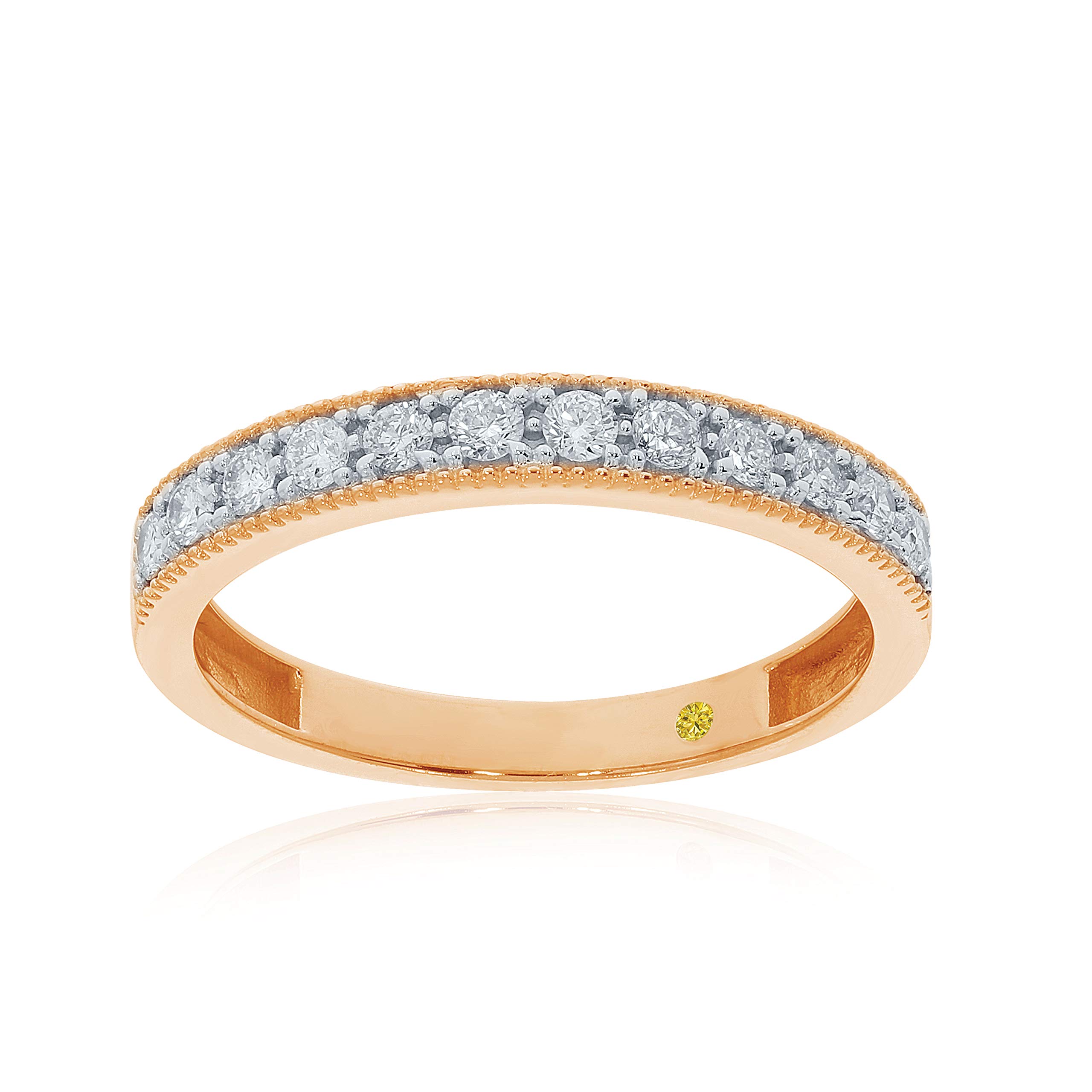 10 KT Gold Wedding Rings for Women | Vintage 1/6 CTTW Rose Gold Certified Lab Created Milgrain Diamond Promise Rings, Anniversary Bands, Stacking Ring and Wedding Band | Ring Size 7