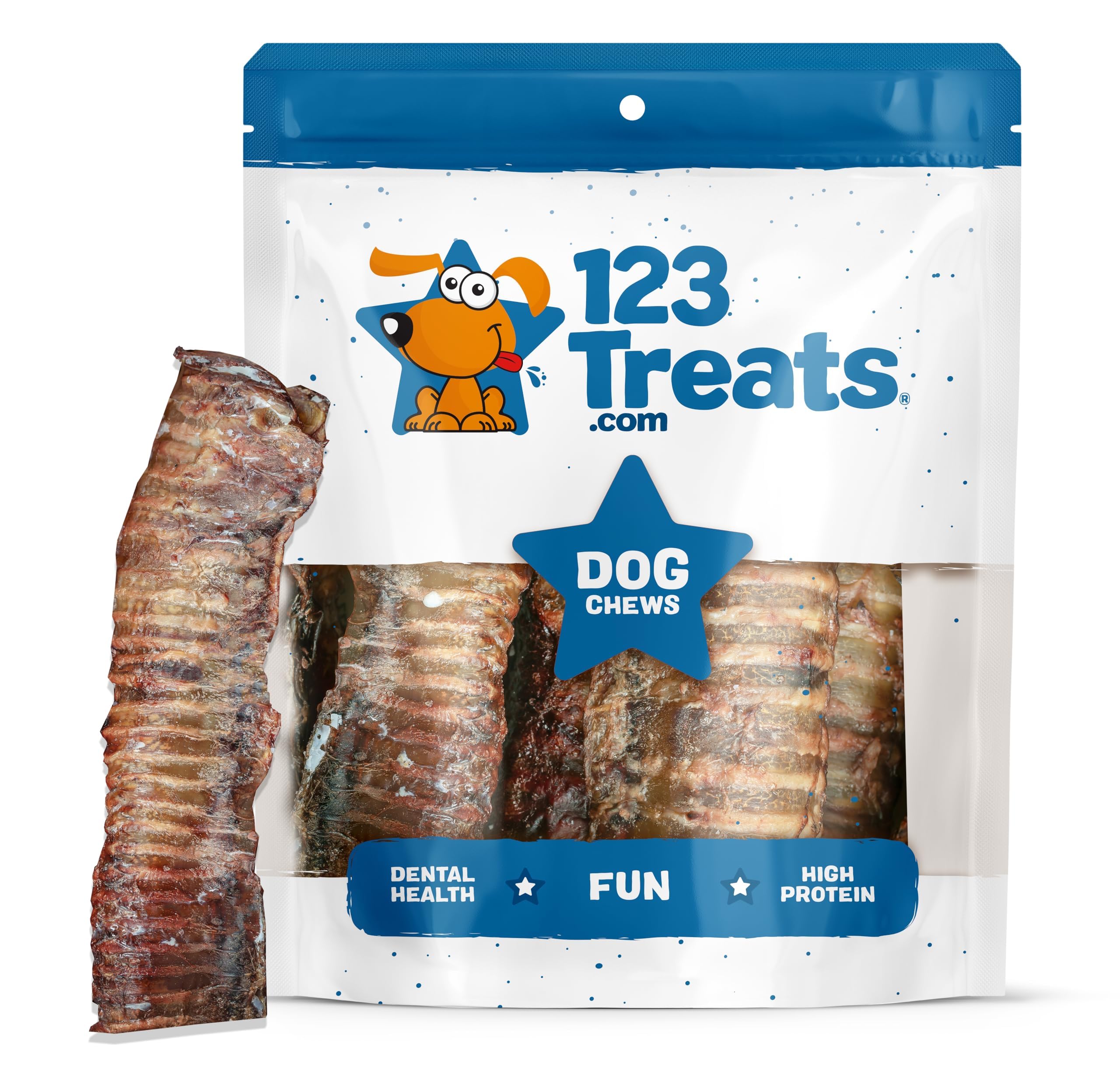 123 Treats Premium Beef Trachea for Dogs â 6 Inch 100% Natural Beef Dog Chews, Rich in Glucosamine and Chondroitin for Joint & Hip Mobility (10 Count)