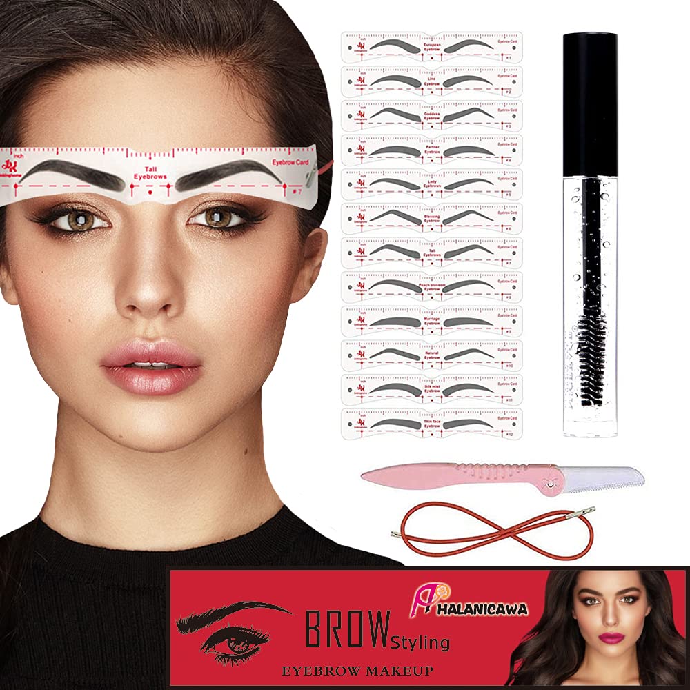 Eyebrow Stencil & Eyebrow Setting Gel, 30 Eyebrow Shaper Kit, Reusable Eyebrow Template With Strap, Waterproof Eyebrow Repair Liquid, Brows Styling Brow Fix Gel Beauty Makeup
