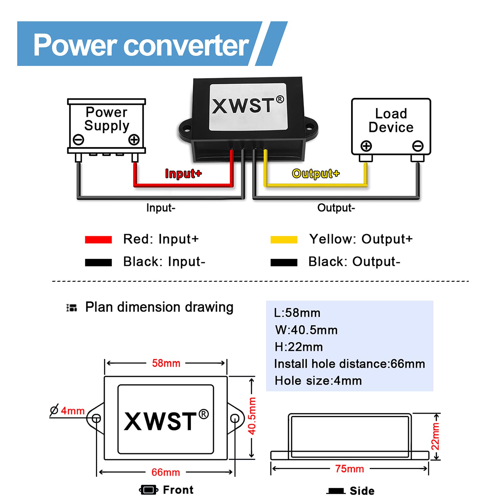 XWST DC/DC Converter Regulator 36V 48V Step Down to 12V 4A 48W Reducer Buck Power Converter Waterproof Module Transformer for Golf Cart Club Car