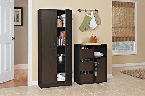 ClosetMaid Pantry Cabinet Cupboard with 2 Doors, Adjustable Shelves Standing, Storage for Kitchen, Laundry, or Utility Room, Espresso & 8925 2-Door Stackable Laminate Organizer, Espresso