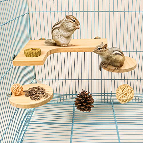 Squirrel Gerbil Chinchilla and Dwarf Hamster L-Shaped Pedal Wooden Platform, 3 Pieces of Natural Wooden Parrot Hamster Round Standing Board, Rat Activity Chinchilla Bird Cage Accessories (Style-1)