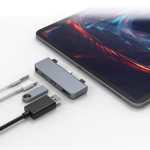 HyperDrive USB C Hub Adapter for iPad Pro 2020 2019 2018 11”/ 12.9", USBC Smartphone/Tablet, 4-in-1 USB-C Hub Dongle with 4K HDMI, C-USB PD Charging, USB 3.0, 3.5mm Headphone Audio Jack -Gray