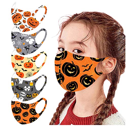 5Pcs Cute Halloween Facemasks For Kids Children Mercerized Cotton Cartoon Breathable Washable Reusable Face_Mask