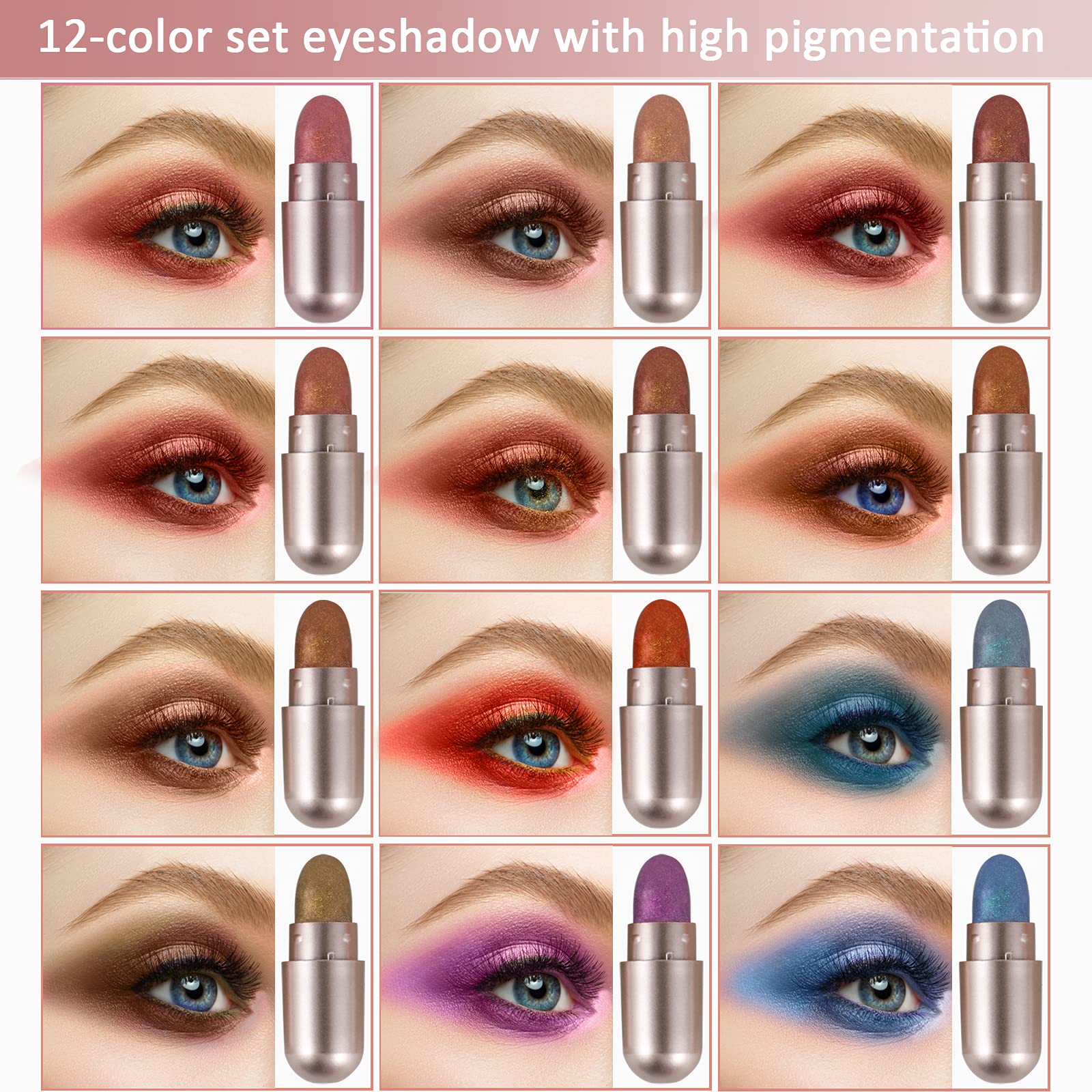 Boobeen 12 Colors Eyeshadow Palette High Pigmented Brighten Eyeshadow Set Blush Highlighting Powder Makeup Set Natural Eye Shadow Kit For Beginners