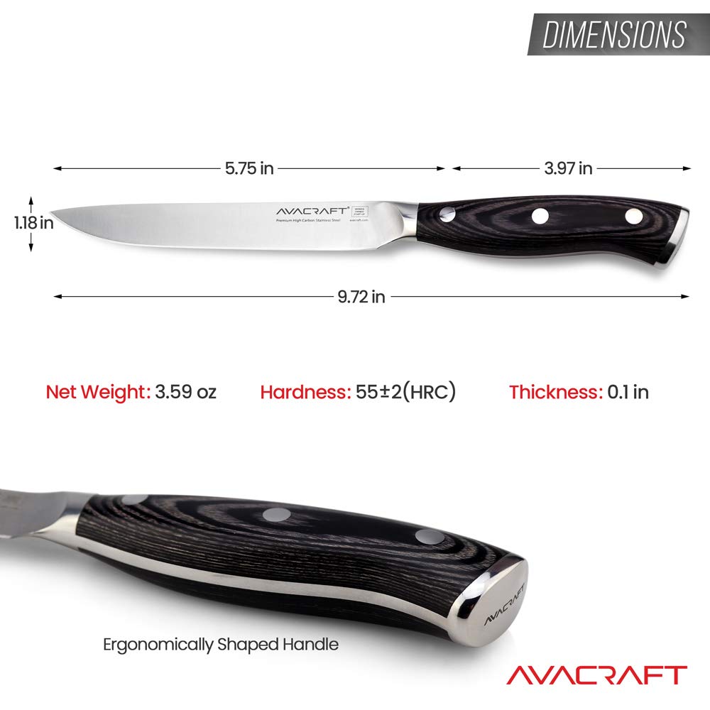 AVACRAFT Kitchen Utility Knife, High Carbon German 1.4116 Stainless Steel, Cutting Chopping Carving Knife, Ergonomic Wooden Handle, Razor Sharp, 5inch Knife with Custom Storage Case