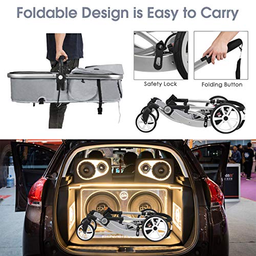 HONEY JOY Baby Stroller, High Landscape Convertible Infant Bassinet Stroller, Adjustable Canopy & Backrest, Storage Basket, Foot Cover, Foldable Newborn Carriage Pram Stroller (Gray)