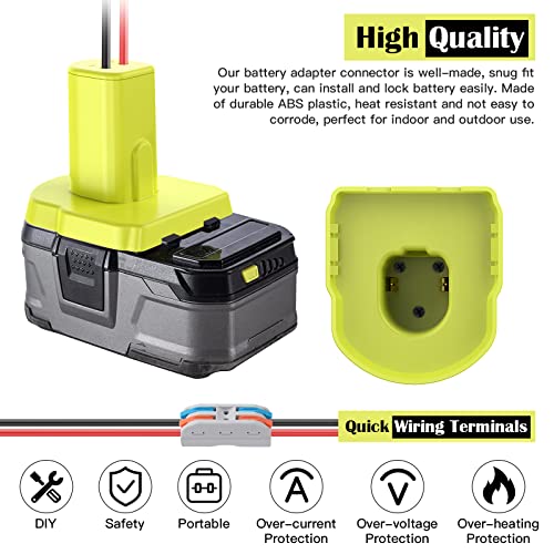 2 Packs Power Wheel Adapter for Ryobi 18V Battery Adapter Power Wheels Battery Conversion Kit with Fuses & Wire Terminals, 12AWG Wire, Power Connector for DIY Ride On Truck, RC Car Toys and Robotics