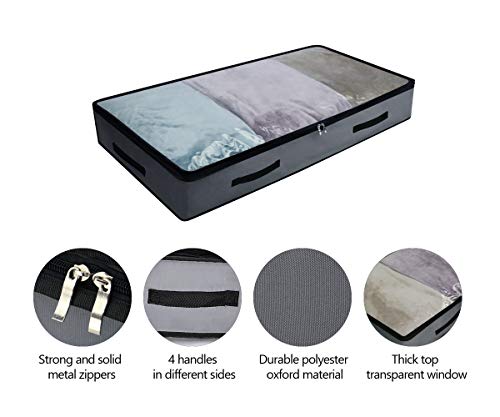 AMJ Foldable Underbed Bags - Pack of 2, Transparent Zip Lid Under Bed Storage Bags for Bedroom Wardrobe, Washable, Dark Gray