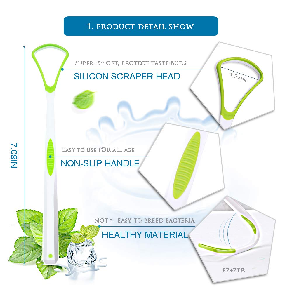 3PCS Tongue Cleaner, Soft Tongue Scraper, Oral Care Cleaners, Dental Scrapers Kits, Professional Eliminate Bad Breath, Premium Cleaning Tools (2Green+1Blue)