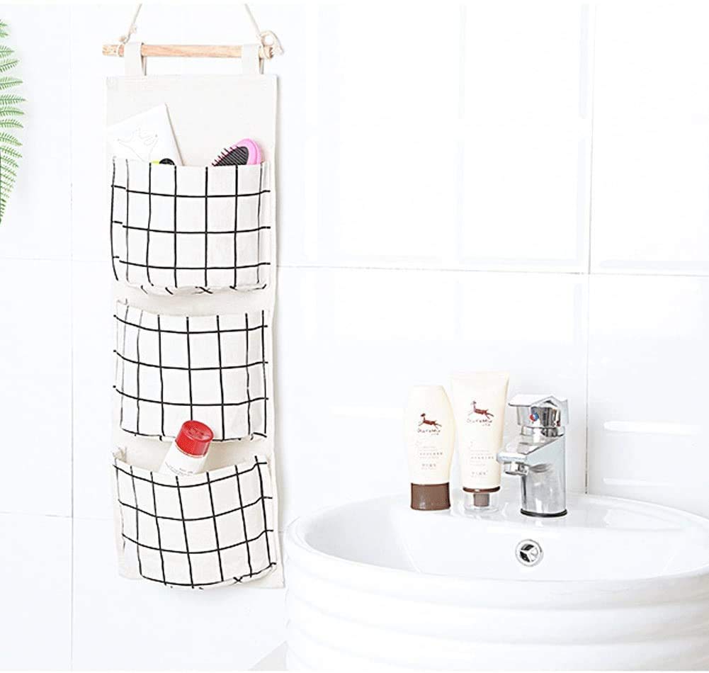 2 Packs Linen Cotton Fabric Wall Door Closet Hanging Storage Bag 3 Pockets Over The Door Organizer for Room Bathroom