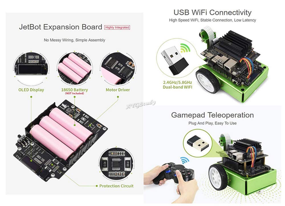 Add-ons Acce for Jetson Nano 2GB Developer Kit Only to Build AI Smart Robot JetBot with Front Camera Eye and ROS Nodes Code WiFi Wireless Facial Recognition Object Tracking Self Driving @XYGStudy