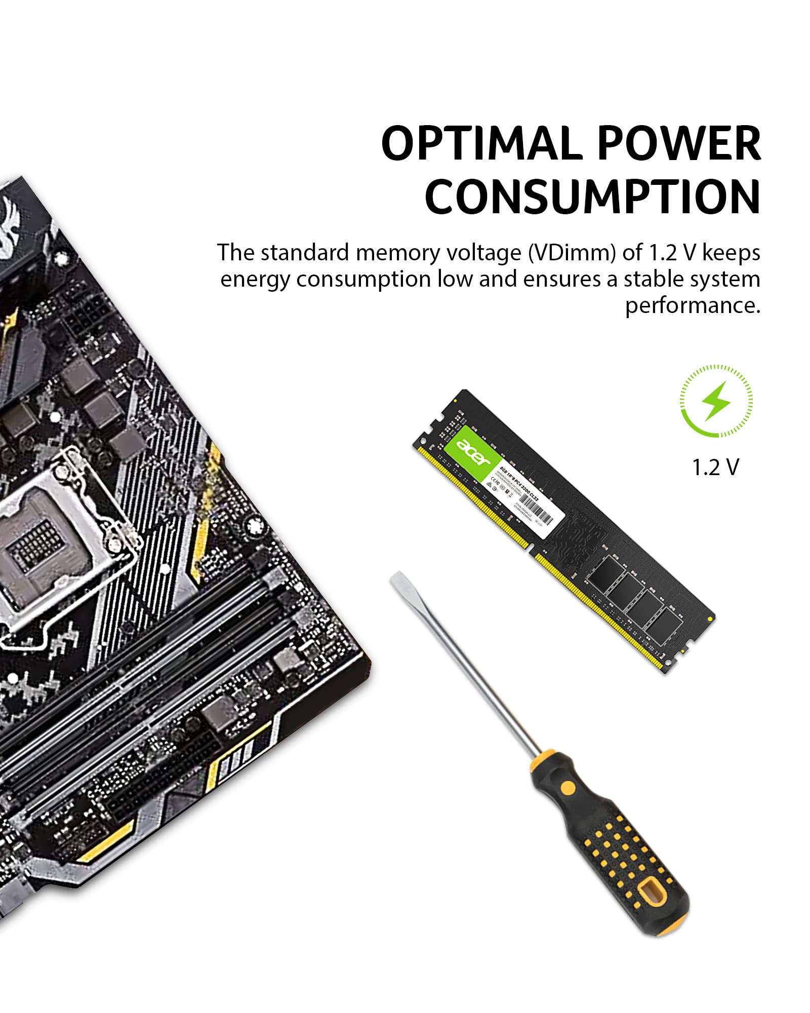 Acer UD100 8GB Single RAM 3200 MHz DDR4 CL22 1.2V Desktop Computer Memory - BL.9BWWA.222