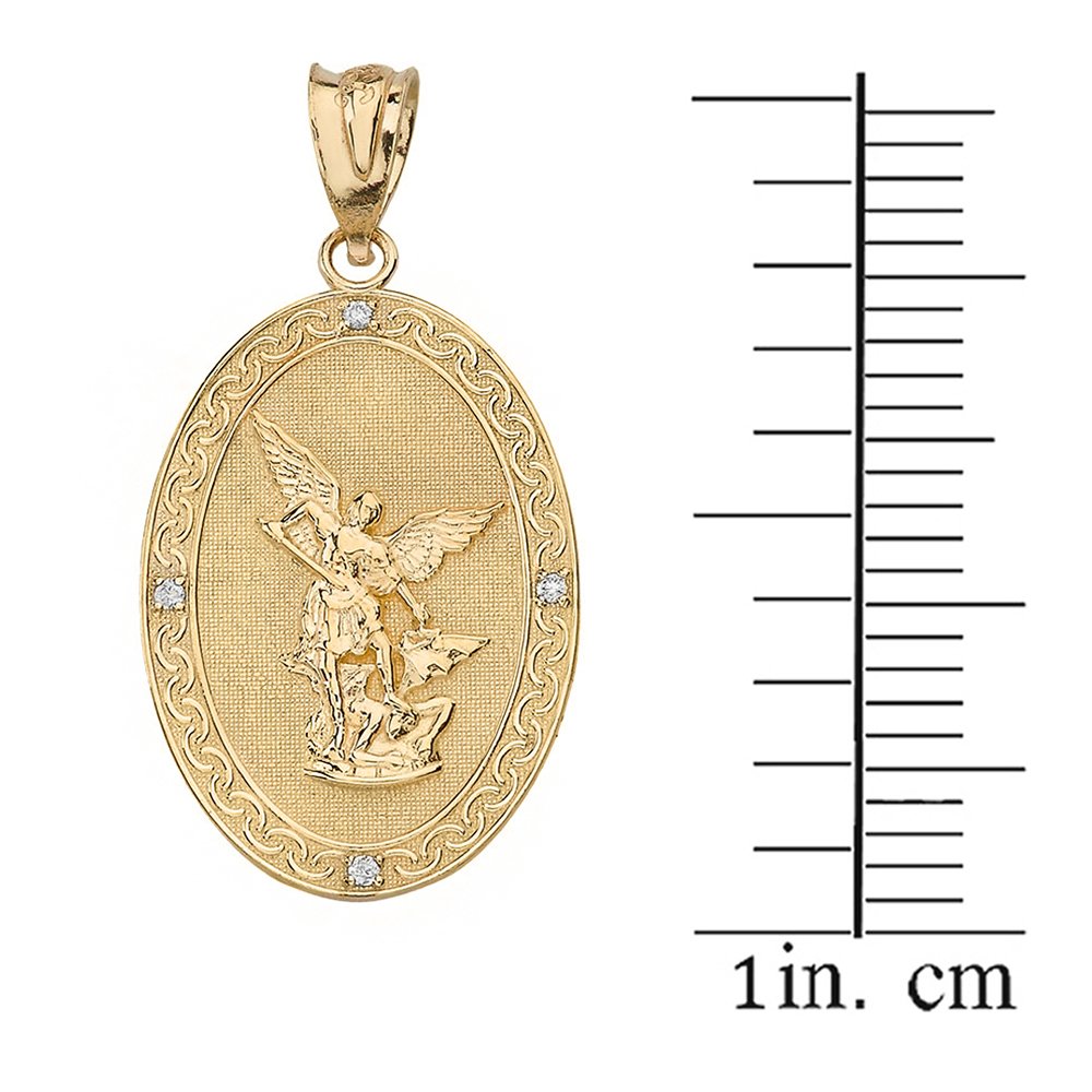10K Yellow Gold Diamond Accented 1β Oval Saint Michael The Archangel Medal Pendant (G-H Color, SI1-SI2 Clarity)