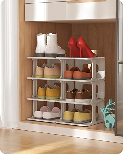 Baffect Shoe Rack Organizer, DIY Free Combination Plastic Shoe Storage, Stackable 8 Pair Shoe Shelf for Closet, Entryway and Hallway (4 Tiers)