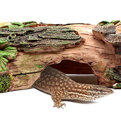 BWOGUE Reptile Habitat Decor Hideouts Log Hideaway Critter Cavern Bark Bends Resin Wood Decorations Hiding Place for Lizards Leopard Gecko Spiders Snakes Fish Shrimp Turtle