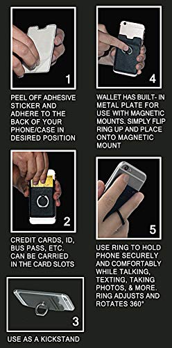 COBALTX Leather Cell Phone Ring Wallet Adhesive and Matching Magnetic car Vent Mount Card Holder Back of Phone All in one Combo Wallet Ring Grip Kick Stand Phone Wallet Stick on with Ring (Hot Pink)