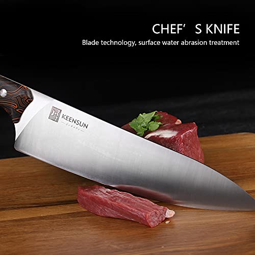KEENSUN Chef Knife - 8 Inch Professional Kitchen Knife Rust Resistant VG10 Stainless Steel Chef Kitchen Ultra Sharp Cooking Knife,Orange-Black Damascus Pattern G10 Handle,Matte Knife Blade