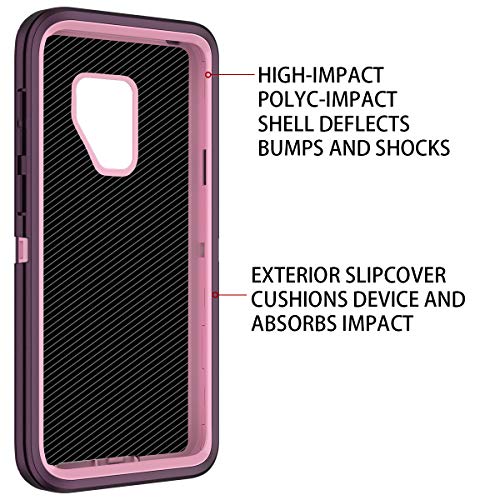 I-HONVA for Galaxy S9 Case Shockproof Dust/Drop Proof 3-Layer Full Body Protection [Without Screen Protector] Rugged Heavy Duty Durable Cover Case for Samsung Galaxy S9, Purple/Pink