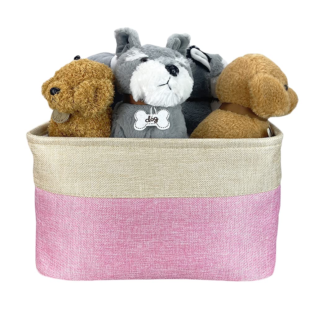 MALIHONG Personalized Foldable Storage Basket with Cute Dog Lhasa Apso Collapsible Sturdy Fabric Pet Toys Storage Bin Cube with Handles for Organizing Shelf Home Closet, Pink and White