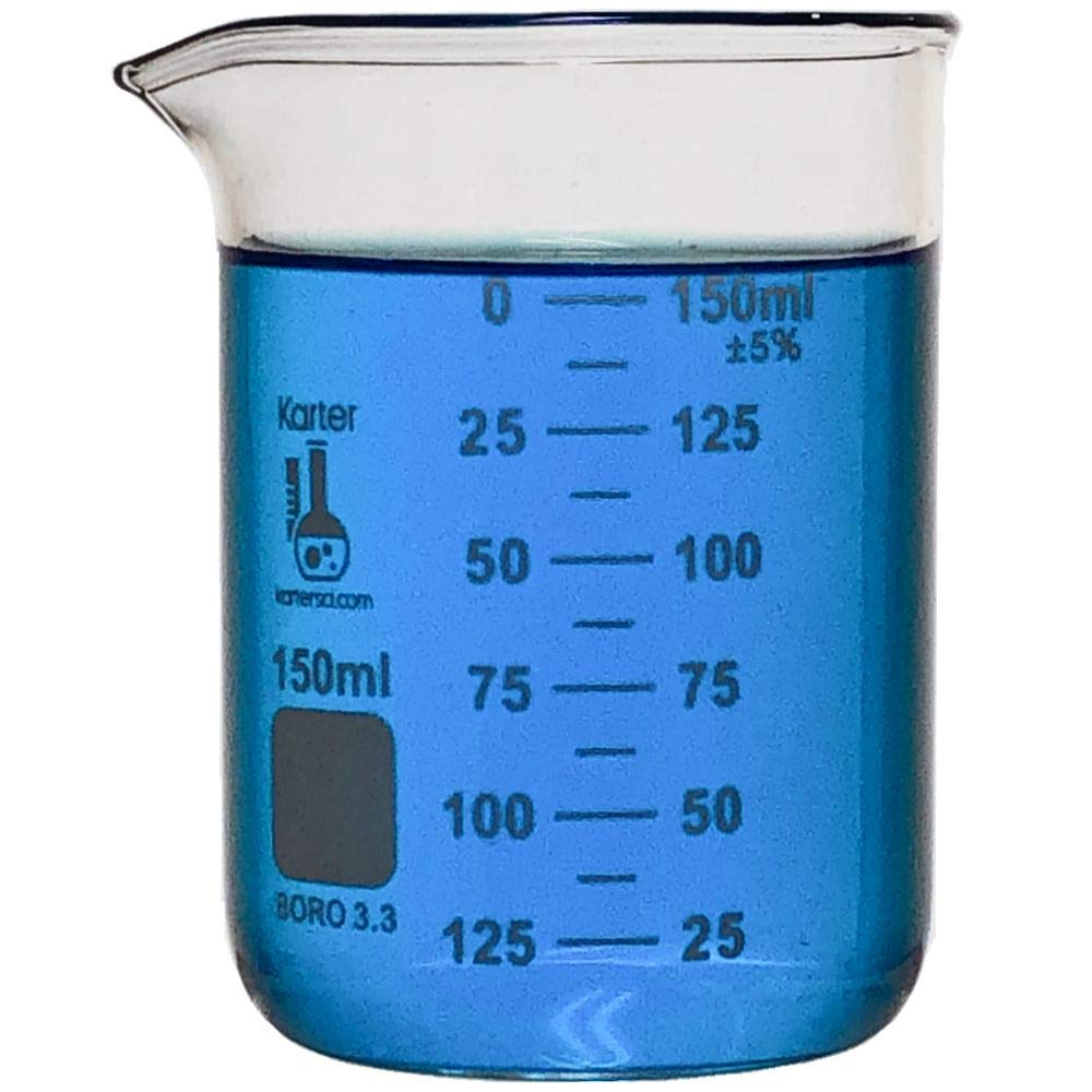 150ml Beaker, Low Form Griffin, Borosilicate 3.3 Glass, Double Scale, Graduated, Karter Scientific 232P2, (Pack of 12)