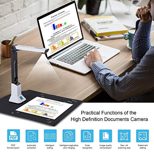 8MP USB Document Camera For Teachers, High Definition Portable Scanner With OCR Text Recognition Function, Real-time Projection Video Recording Versatility A4 Format Used for Office Education Training