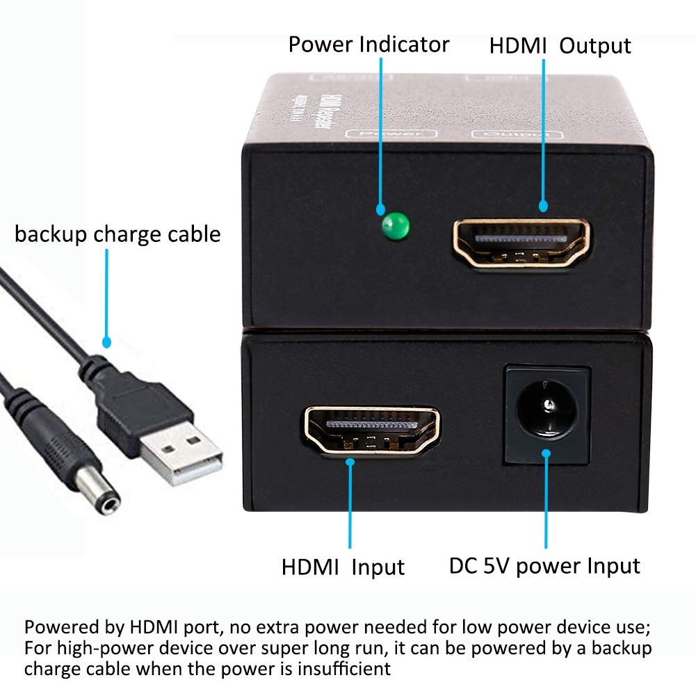 DTECH 4K2K HDMI 2.0 Signal Amplifier Booster Repeater 4K 60Hz YUV 444 18Gbps HDCP 2.2 CEC 3D 1080P Extender Boost up to 164 Feet Compatible with PS4 VR TV Box Blu-ray Player HDTV Monitor Projector