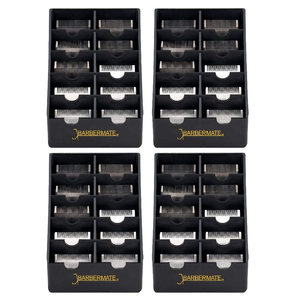 4 Pack BarberMate Blade Rack Storage Tray - Holds 10 Clipper Blades (Black)