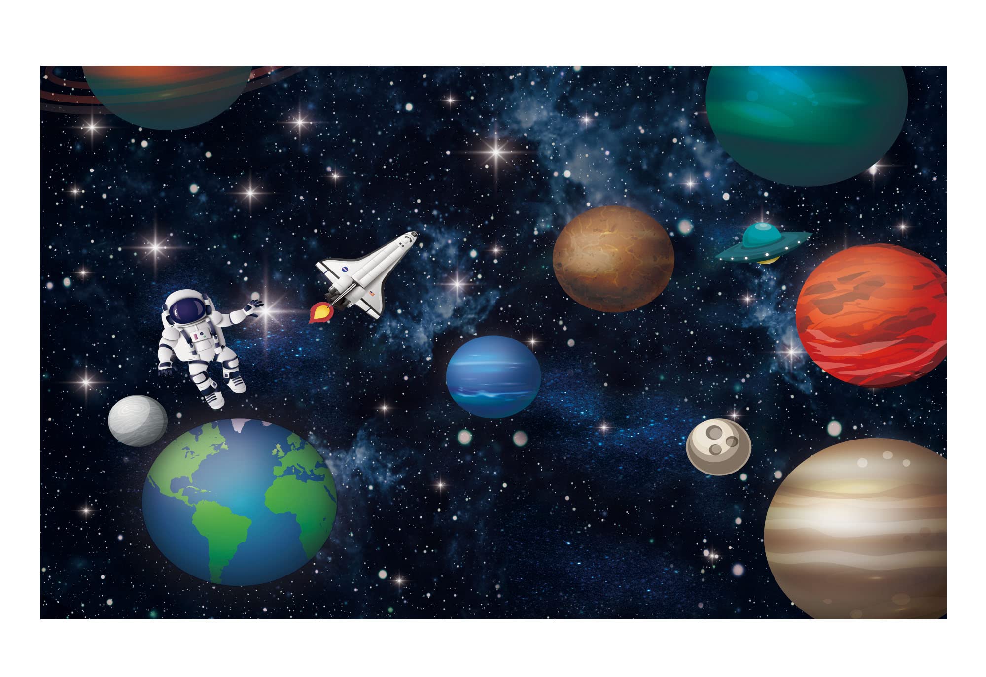 Allenjoy Outer Space Rocket Astronaut Backdrop for Baby Boy Kids Universe Planet Galaxy Birthday Party Cake Table Decoration Banner Vinyl Photoshoot Background Photo Booth Props