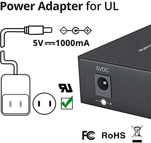 a Pair of Fast Ethernet Media Converters, 10/100Mbps Bi-Directional Single-Mode SC Fiber, up to 20km, 10/100Base-TX to 100Base-FX