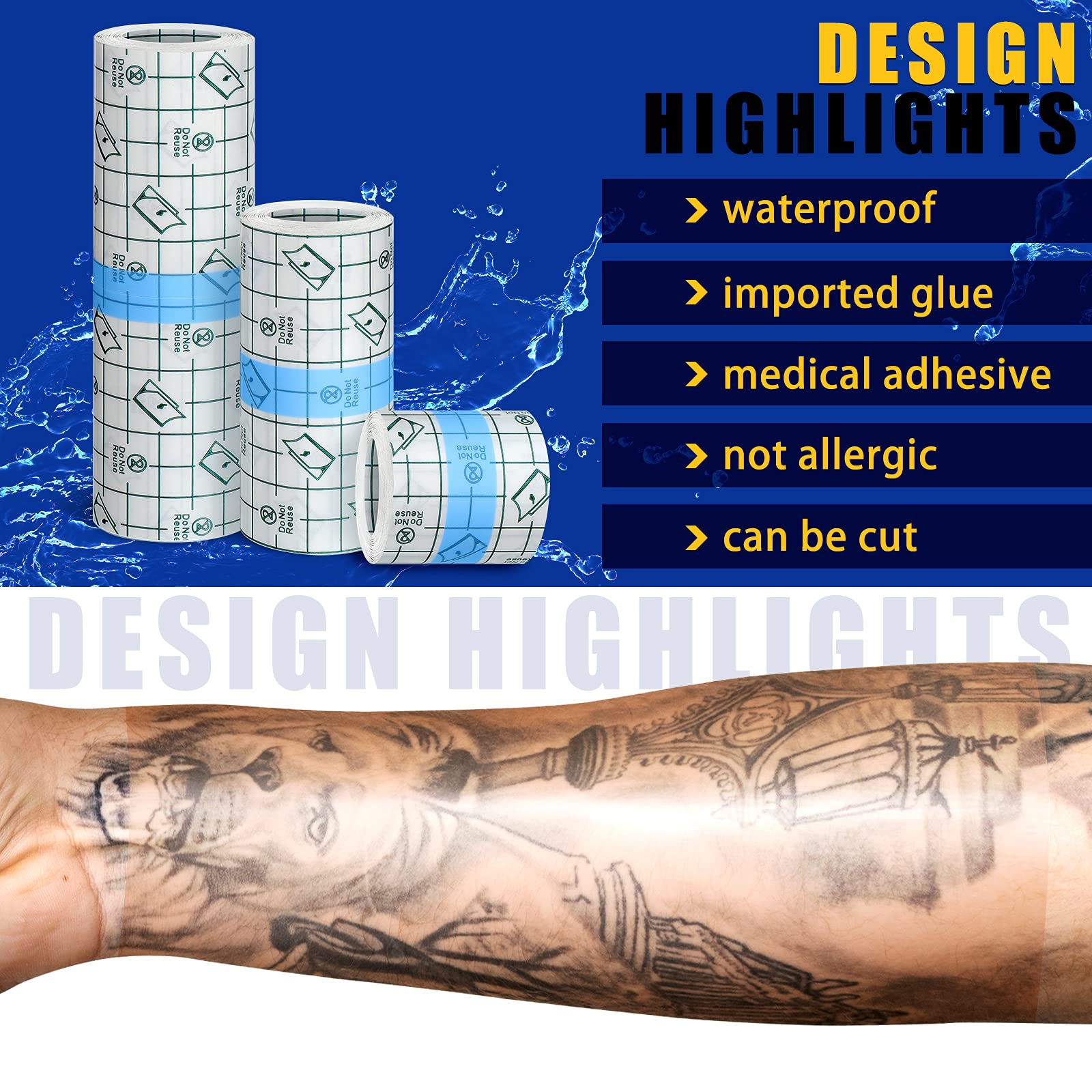 9 Rolls Waterproof Bandages Transparent Film Dressing Clear Adhesive Dressing Tape for Shower, 3 Sizes (2 Inch, 4 Inch, 6 Inch Wide)