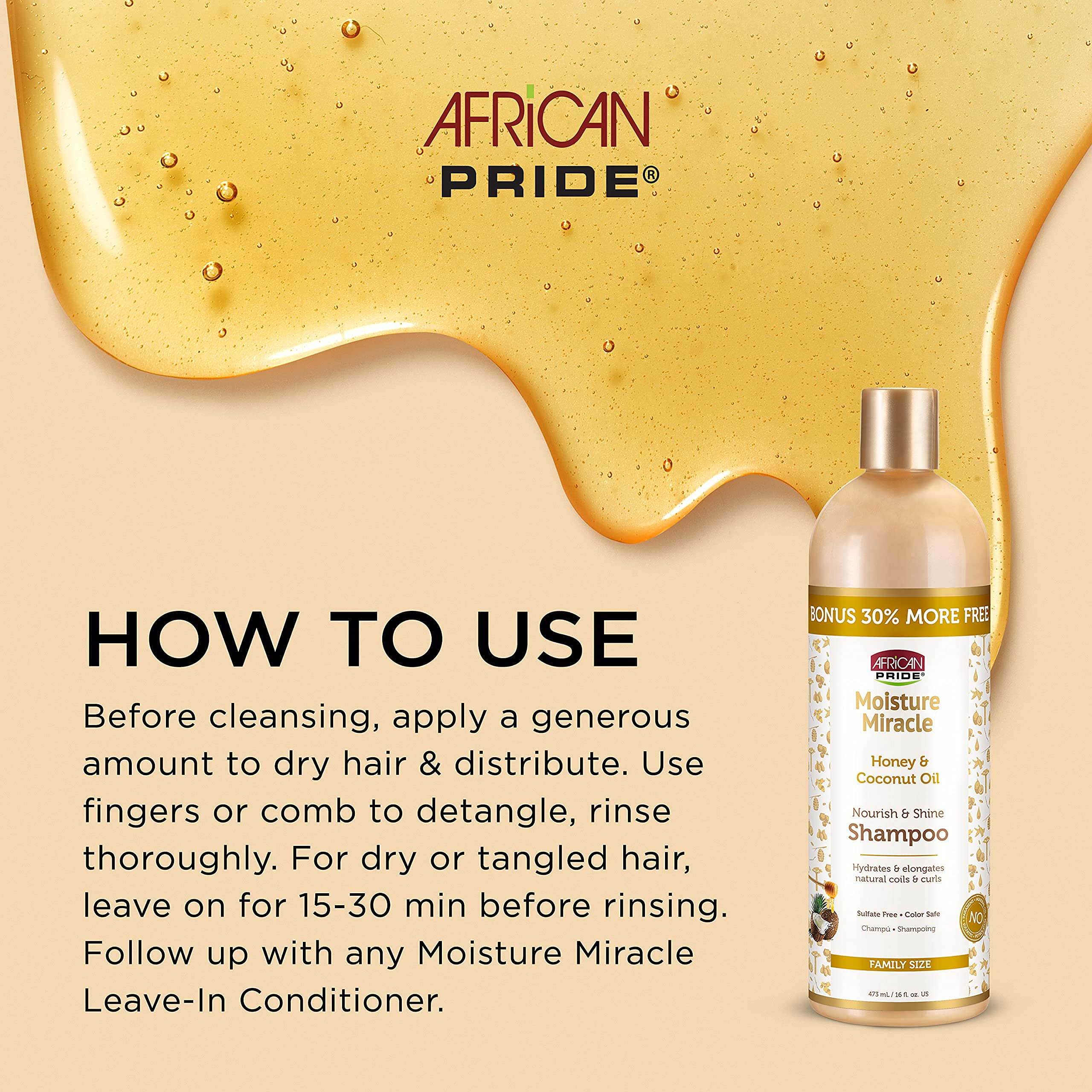 African Pride Honey & Coconut Oil Pre-Shampoo, Shampoo & Conditioner - Repair & Replenish Moisture for Natural Coils & Curls, 12 Oz & 16 Oz