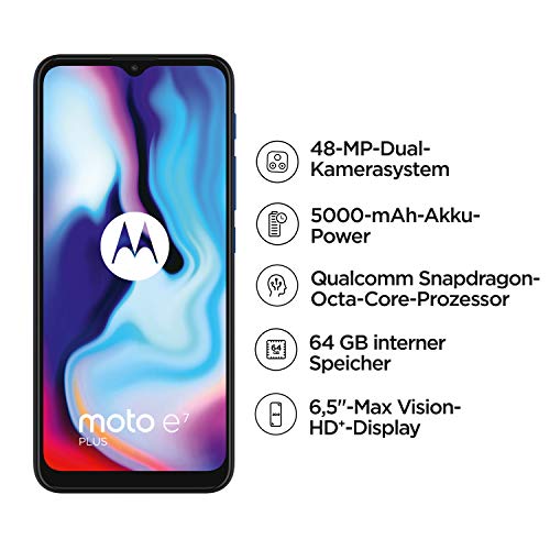 Motorola Moto E7 Plus Dual-SIM 64GB ROM + 4GB RAM (GSM Only | No CDMA) Factory Unlocked 4G/LTE Smartphone (Blue) - International Version