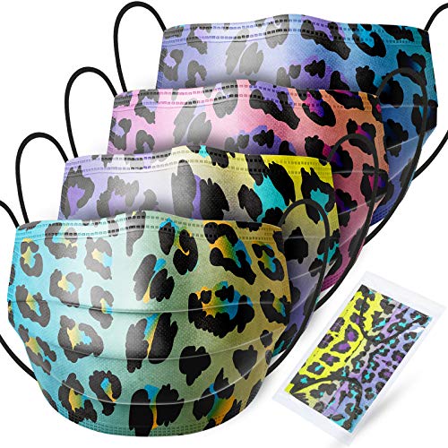 Kids' 60-Pack Individually Packaged Disposable Face Masks Leopard Gradient Pattern Ear Loop Hidden Nose Metal Strip Rainbow