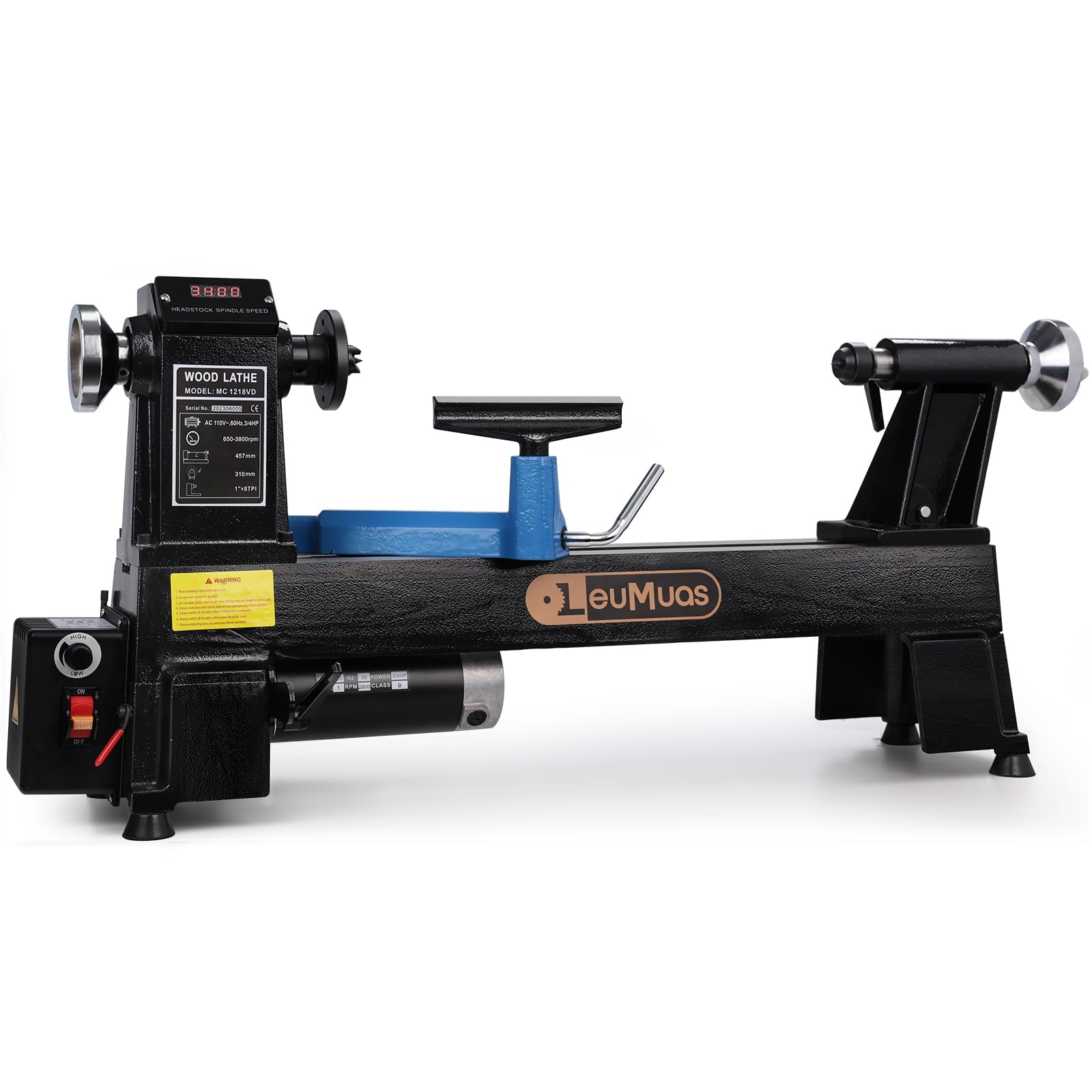 12"X18" Wood Lathe Machine Infinitely Variable Speed 3/4HP Benchtop Wood Lathe 650-3800 RPM With Digital Speed Indicator Solid Heavy Cast Iron Lathe Machine
