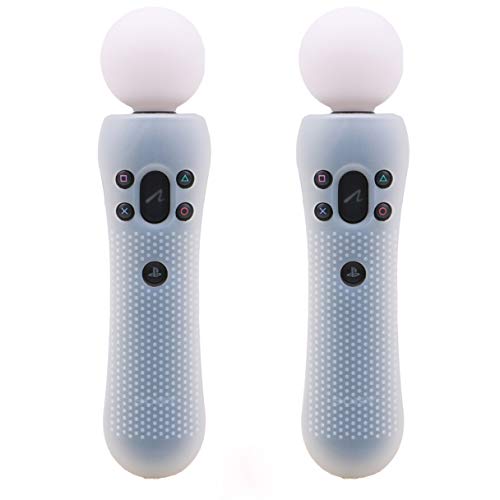 2 pcs Silicone Rubber Cover Anti-Slip Protective Skin Case for Playstation PS4 VR Move PS Move Motion Controller White