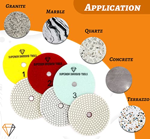 3 Step Diamond Polishing Pads - Use Wet or Dry - Polishing Pads for Granite Quartz Marble Concrete Terrazzo - High Temperature Resistance 3 Step Polishing Pads - Polishing Pad Set