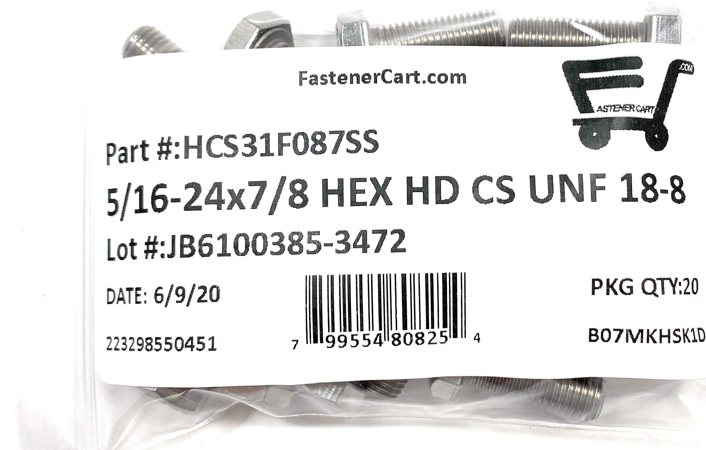 5/16-24x7/8 Stainless Steel Hex Cap Screws FT Hex Bolts 18-8 (UNF) FINE Thread (20 Pieces)