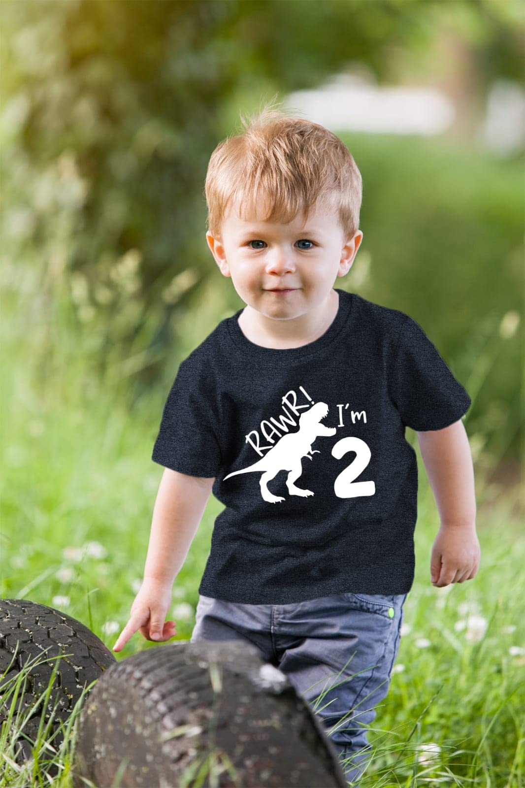 2nd Birthday Shirt boy Dinosaur rawr im 2 Toddler Two Year Old Second Dino Outfit (Charcoal Black, 2 Years)
