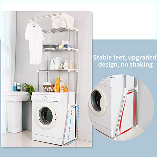 BAOYOUNI Adjustable Laundry Shelf Over Toilet Washing Machine Storage Rack Above Washer Dryer Standing Bathroom Organizer 3-Tier Space Saving Shelving Units, Ivory
