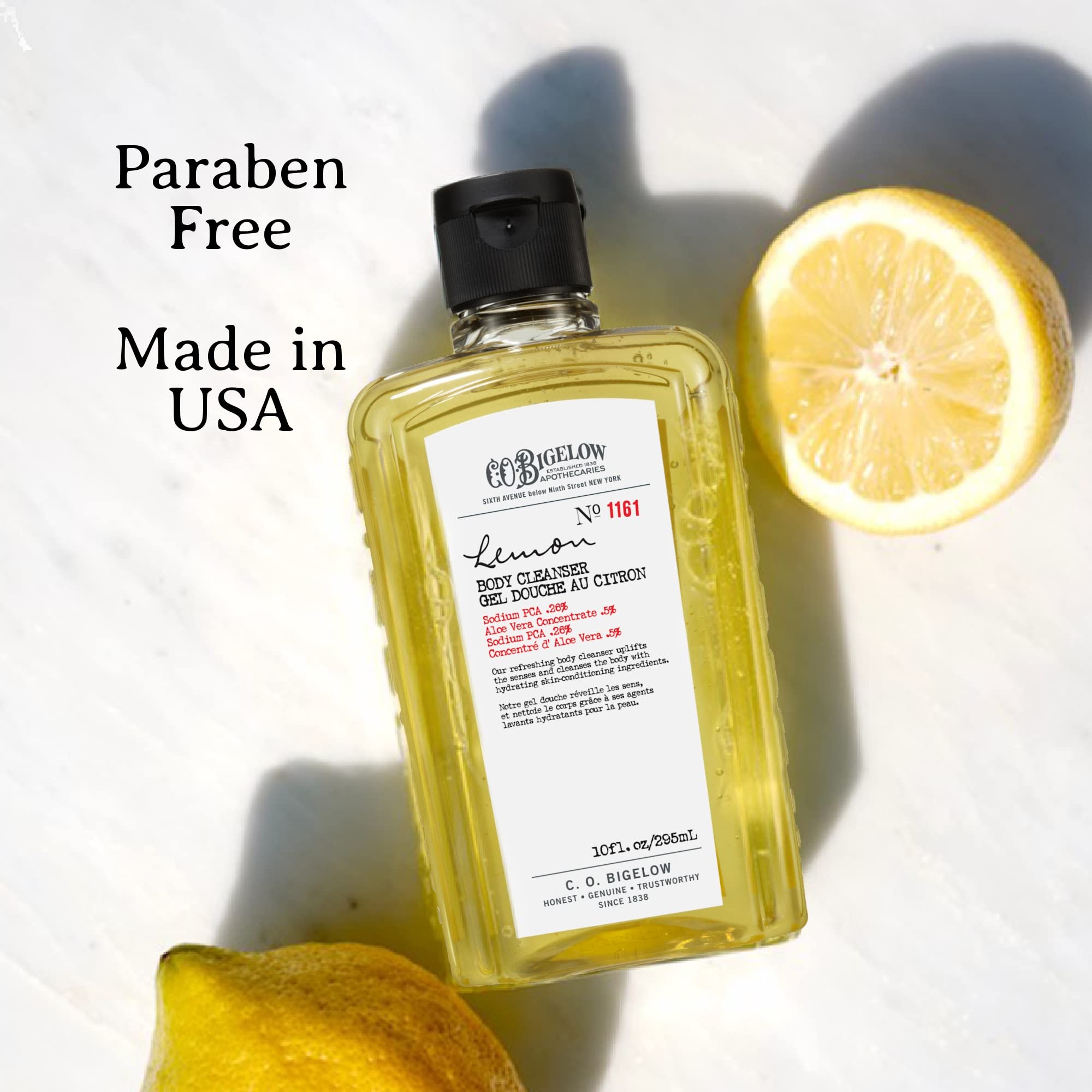 C.O. Bigelow Body Cleanser - No. 1161 - Moisturizing Lemon Body Wash for Men & Women with Aloe Vera, Sodium PCA, and Glycerin, 10 fl oz