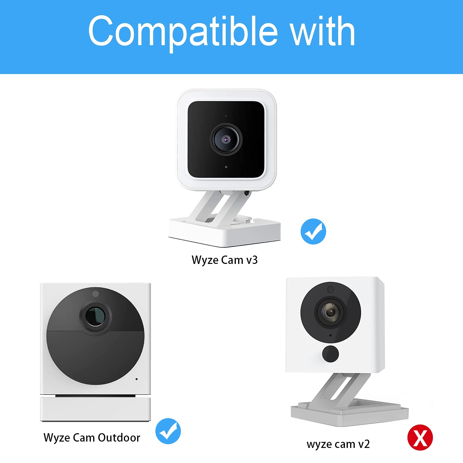 HOLACA 1Pack White Portable Electronic Device Mount for Dashboard, Compatible with Wyze Cam V3 Camera, 360-degree Rotation and 90-degree Tilt, No Holes or Tools Required