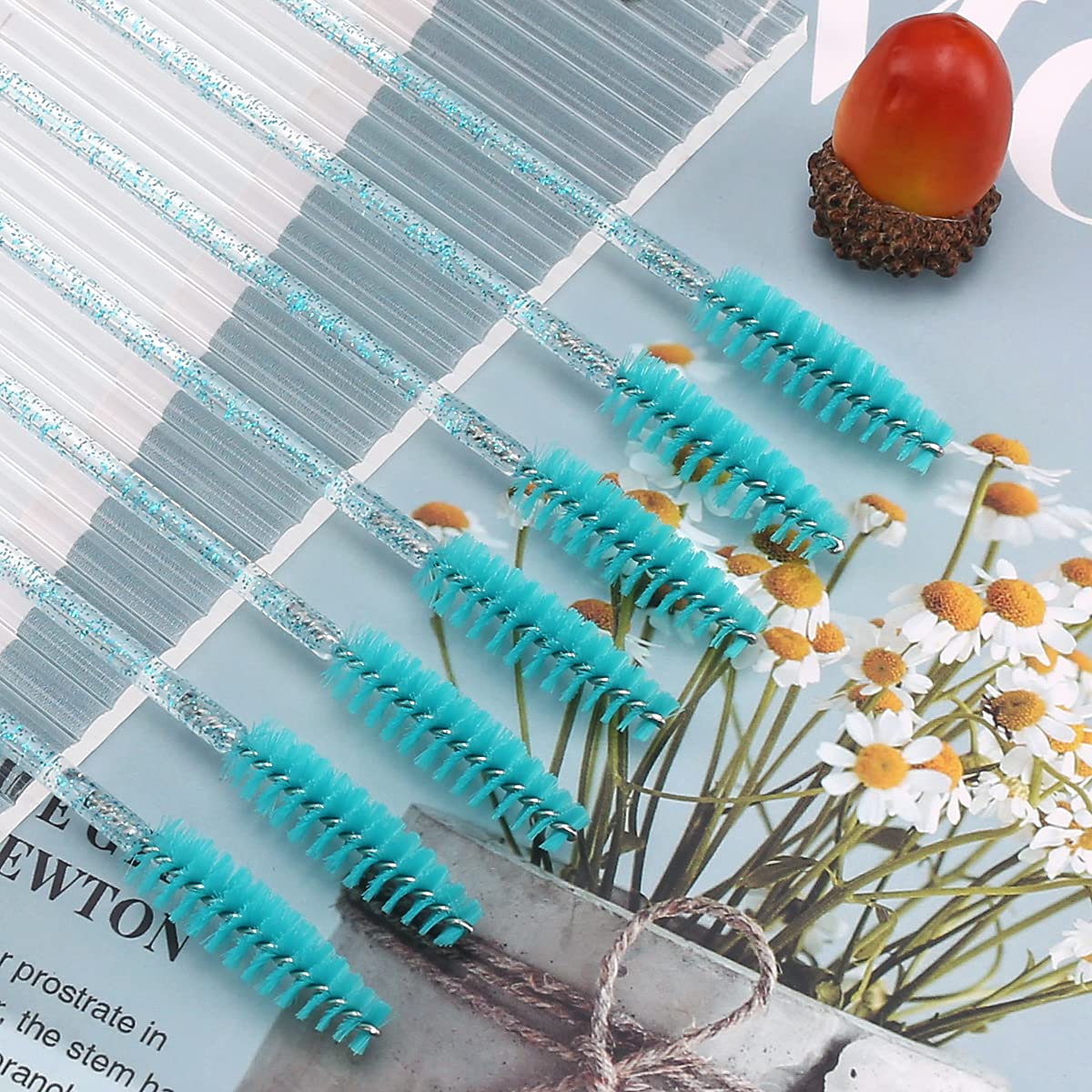 Akstore 100 Pack Disposable Eyelash Mascara Brushes Eyelash Brush Wands Applicator Makeup Kits (Colorful-Blue)