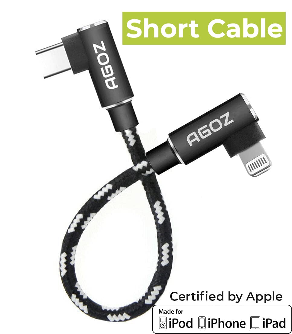 AGOZ 6 Inch MFI Certified Lightning to USB C Cable, 90° Right Angle Fast Charger Cord Compatible with iPhone 14, 13 Pro Max, 12, 11 Pro Max, Xs XR X 8