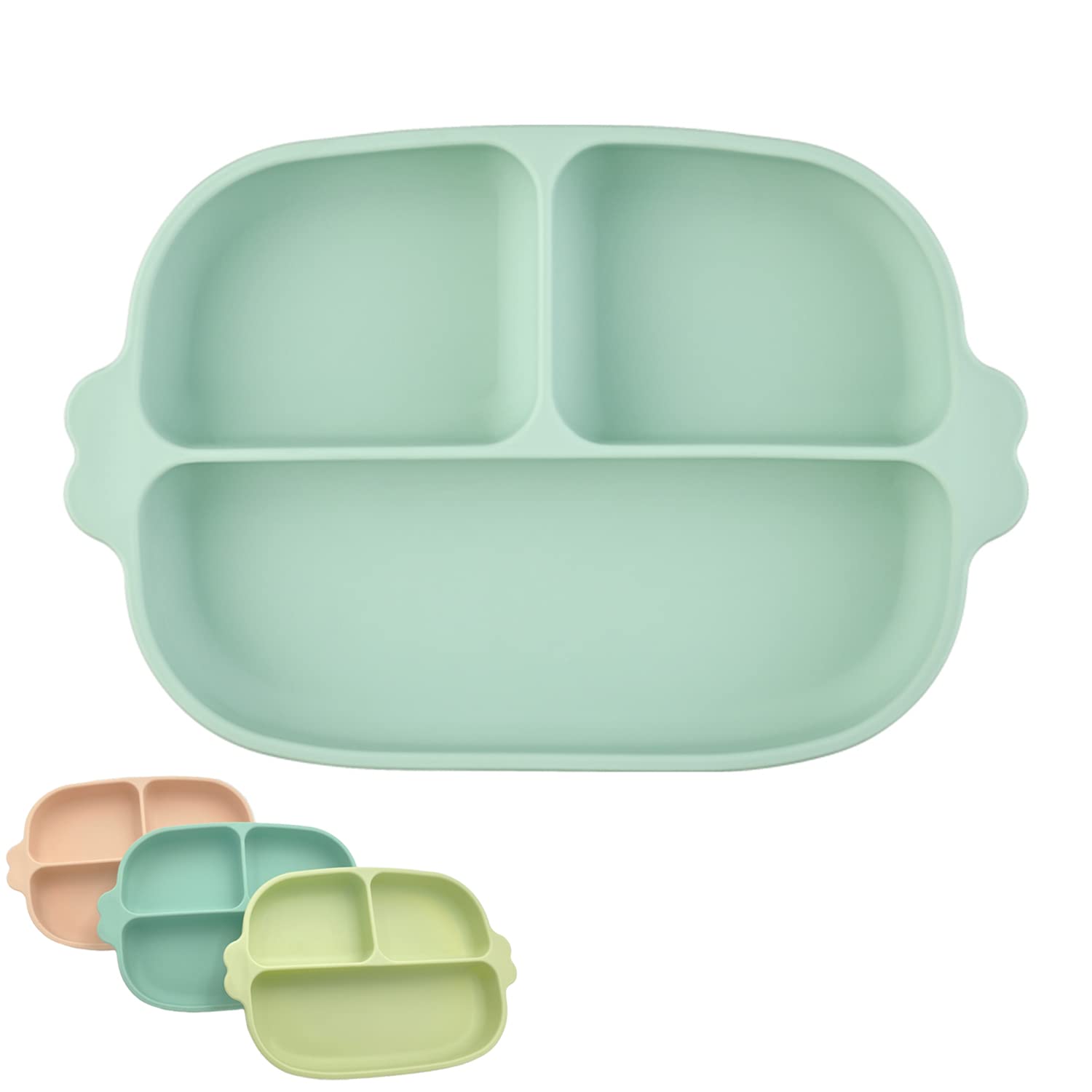 ACWIWIL Toddler Plates with Suction, 100% Food Grade Silicone Divided Plates, Baby Plates & Dishes, BPA Free, Microwave & Dishwasher Safe-Set of 1-Green