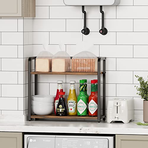 EKNITEY Wood Countertop Shelf Organizer - 2 Tier Kitchen Counter Spice Rack Organizer Coffee Station Organizer for Home, Rustic