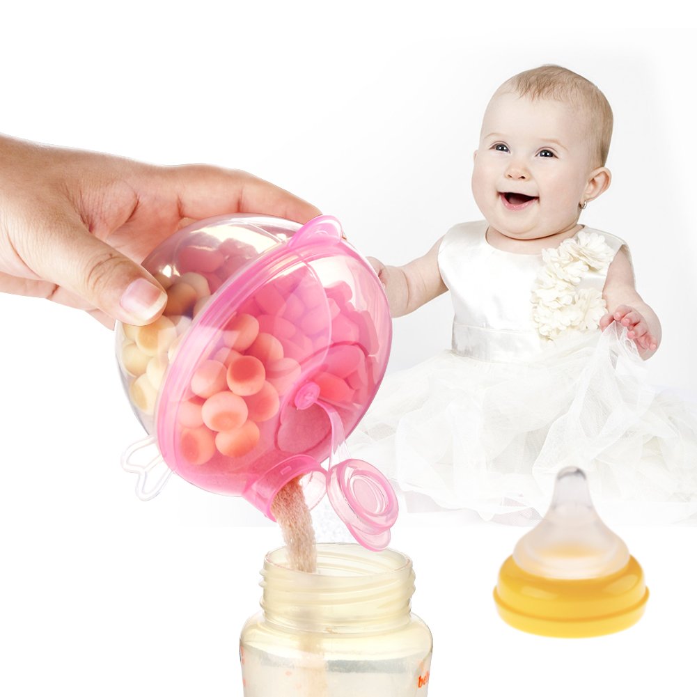 Accmor Baby Formula Dispenser for On-The-Go Feedings, Three-Compartment Non-Spill Formula Container to Go, Snack Milk Powder Dispenser for Traveling with Infant Toddler, Pink
