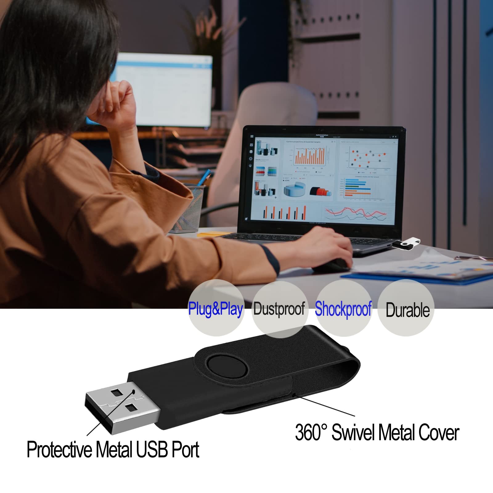 2GB USB Flash Drive 10 Pack JBOS 2 GB USB Drives Memory Stick Swivel 2G Thumb Drives Gig Stick USB2.0 Pen Drive for Date Storage, 2 Gig UBS Flash Drive, Zip Drive, Jump Drive, USB Stick (Black + Blue)